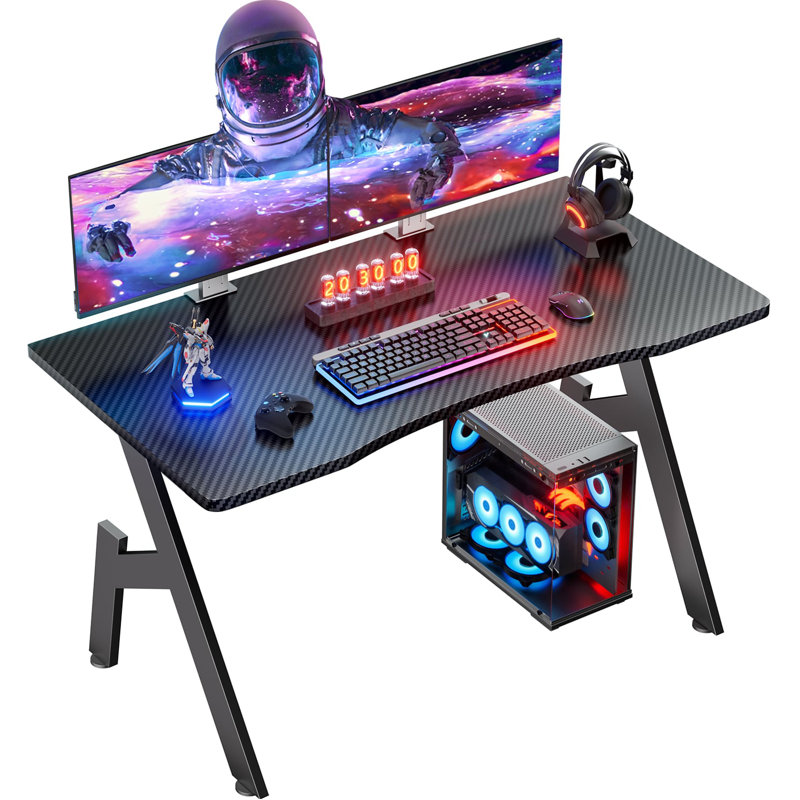 Wrought Studio™ Wrought Studio Gaming Desk With Carbon Fibre Surface- A Shaped Gamer Desk ...